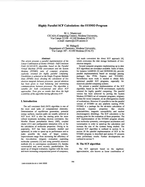 Pdf Highly Parallel Scf Calculation The Sysmo Program
