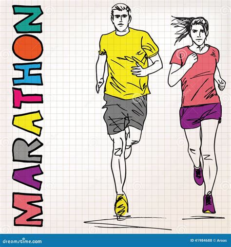 Female And Male Runner Sketch Illustration Stock Vector Illustration