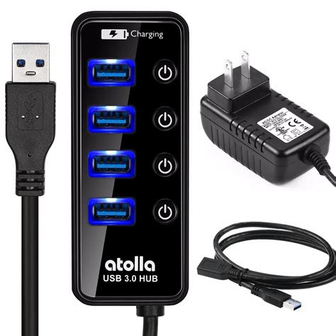 Atolla USB HUB With External Power Adapter Powered Switch Splitter Multiple Port USB Hab