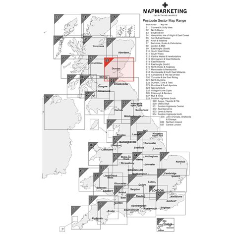 Wall Maps Angus Tayside And Fife Postcode Wall Map Sector Map 29