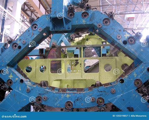 Detail Of The Military Aircraft Su Fighter Fuselage Assembly In The