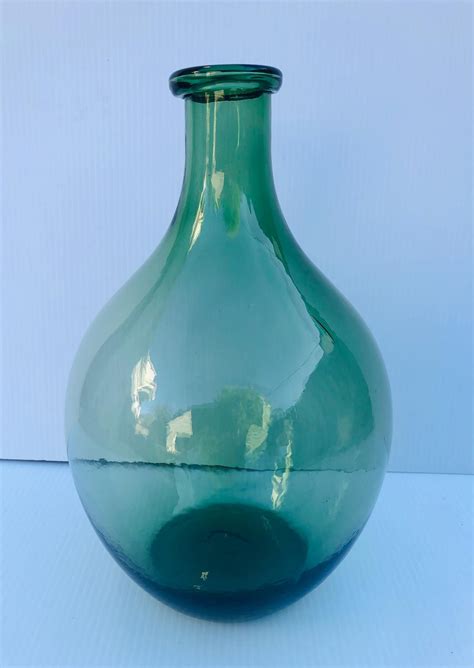 Vintage Large Green Bottle Vaseballoon Bottom Thick Lip Demijohn