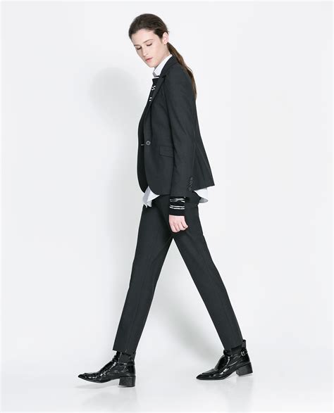 Zara Blazer With Gathered Shoulders In Gray Lyst