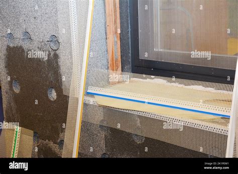Window Sill Corner Contruction With Foam Insulation Plastering Layers