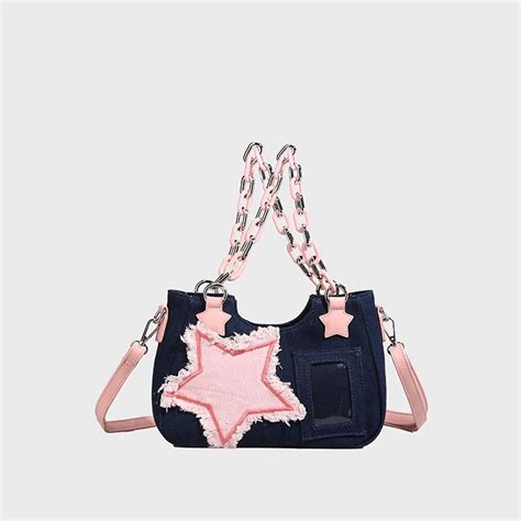 Y2k Star Denim Bag With Chain Strap 2000s Star Denim Purse Agcw