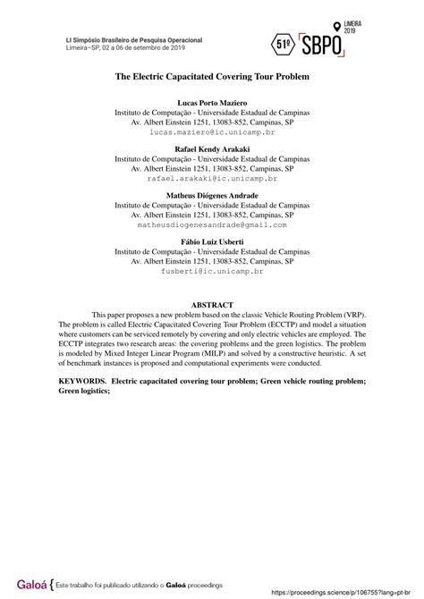 pdf the electric capacitated covering tour problem