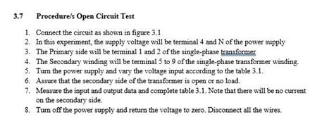 Solved Procedure S Open Circuit Test Connect The Chegg Com