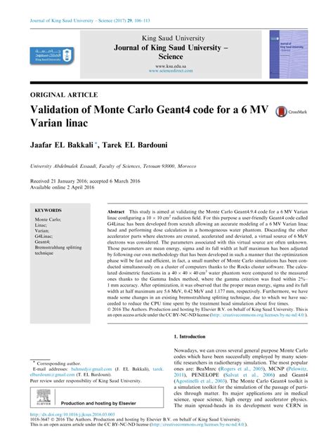 pdf validation of monte carlo geant4 code for a 6 mv varian linac