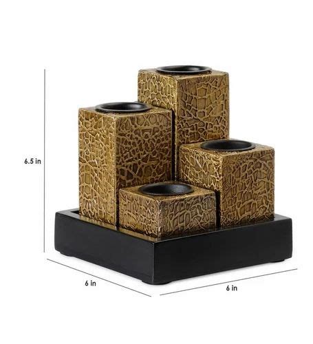 Golden Wooden T Light Candle Holder With Brass Cladding For Decoration