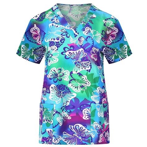 Kayannuo Print Nursing Uniforms Scrub For Women Women Short Sleeve V