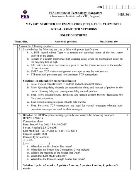 Ccn See Solution Pyqs Pes Institute Of Technology Bangalore