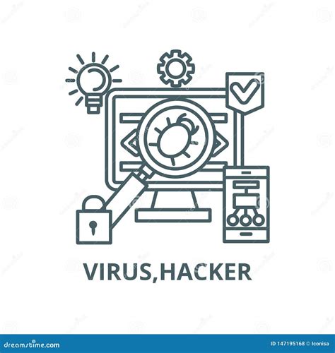 Virus Hacker Anti Hacking Vector Line Icon Linear Concept Outline
