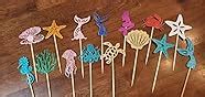 Amazon.com: 60 PCS Glitter Mermaid Cupcake Toppers,Starfish Coral Mermaid Tail Octopus Seahorse ...