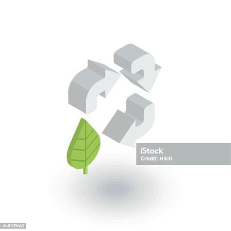 화살표와 잎을 재활용 합니다 환경 보호 등각 투영 평면 아이콘입니다 3 차원 벡터 등측투영법에 대한 스톡 벡터 아트 및 기타