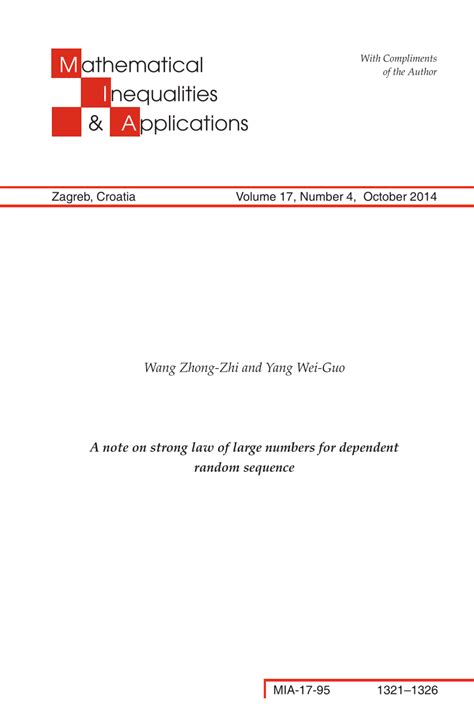 Pdf A Note On Strong Law Of Large Numbers For Dependent Random Sequence