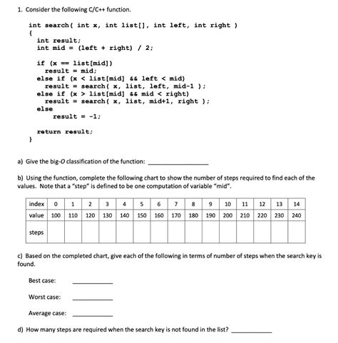 Solved Consider The Following C C Function Int Search Chegg