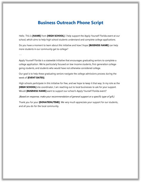 Business Outreach Phone Script Florida College Access Network
