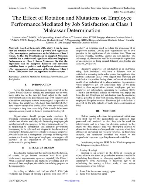 The Effect Of Rotation And Mutations On Employee Performancemediated By Job Satisfaction At