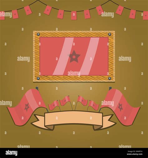 Morocco Flags On Frame Wood Label Simple Gradient And Vector