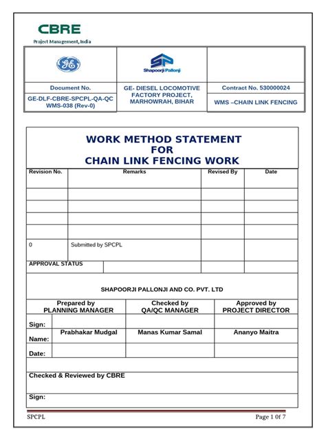 Chain Link Fencing Method Statement Pdf