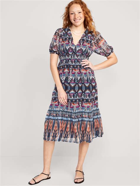 Waist Defined V Neck Midi Dress Old Navy