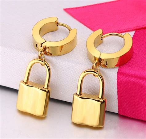 Stainless Steel With Dangle Lock Hoop Earrings For Men Innovato Design
