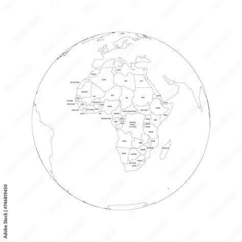 Political Map Of Africa Thin Black Outline Map With Country Name