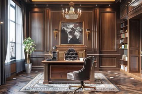 Classical Office Workspace Interior Premium Ai Generated Image