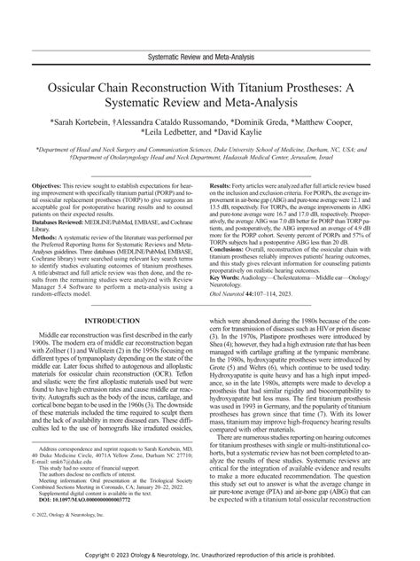Pdf Ossicular Chain Reconstruction With Titanium Prostheses A Systematic Review And Meta Analysis