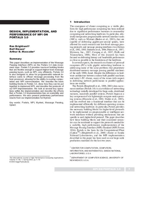 Pdf Design Implementation And Performance Of Mpi On Portals 30