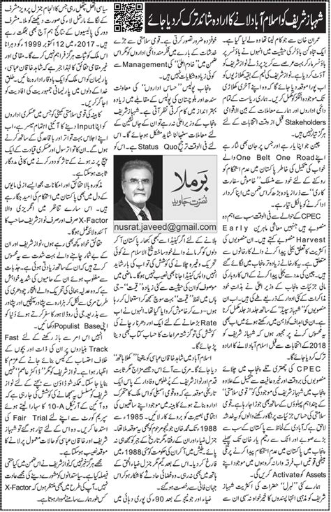 Shehbaz Sharif Ko Islamabad Lane Ka Faisala Shayed Turk Ker Dia Jaye By Nusrat Javed Column Kaar