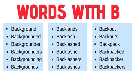Words That Start With B List Of 750 Words That Start With B In