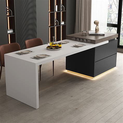 Modern Kitchen Island With Retractable Table Enhances Space And Function