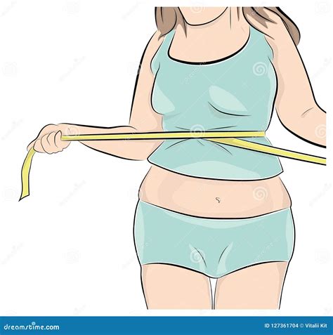 The Full Woman Measures The Waist Slimming Concept Vector