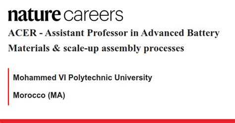 Assistant Professor In Advanced Battery Materials And Scale Up Assembly