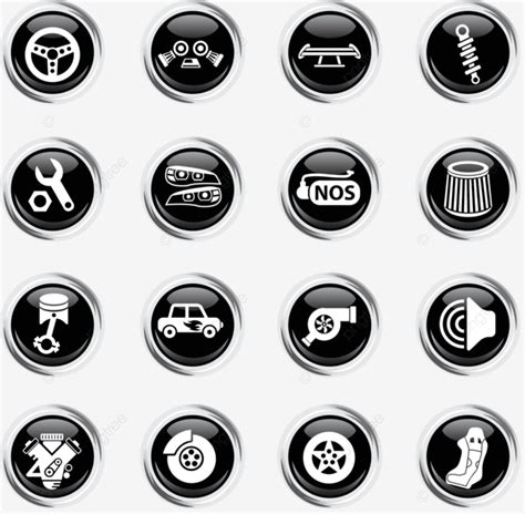 Auto Tuning Icon Set Spoiler Turbine Cylinder Vector Spoiler Turbine