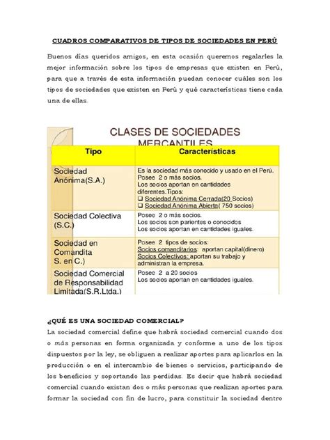 Cuadros Comparativos De Tipos De Sociedades En Perú Pdf Sociedad