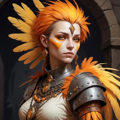 A Female Humanoid Bird Person With Yellow And Orange Openart
