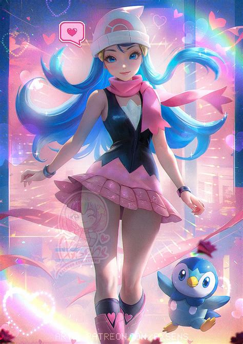 Axsen Dawn Pokemon Piplup Nintendo Pokemon Pokemon Dppt Highres 1girl Bare Shoulders