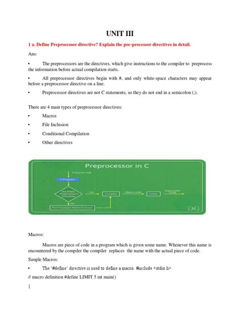 Unit Iii 1 A Define Preprocessor Directive Explain The Pre Processor