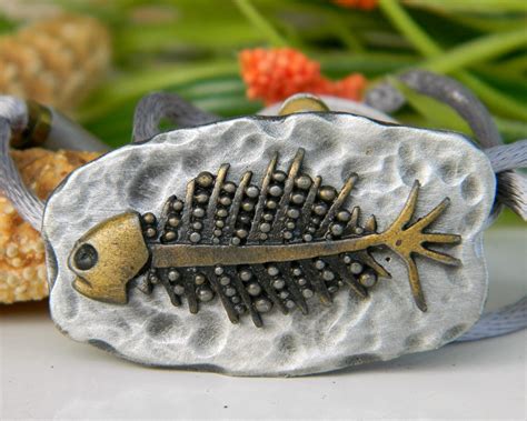 Vintage Fish Bones Skeleton Necklace Slide Fossil Jj Jonette