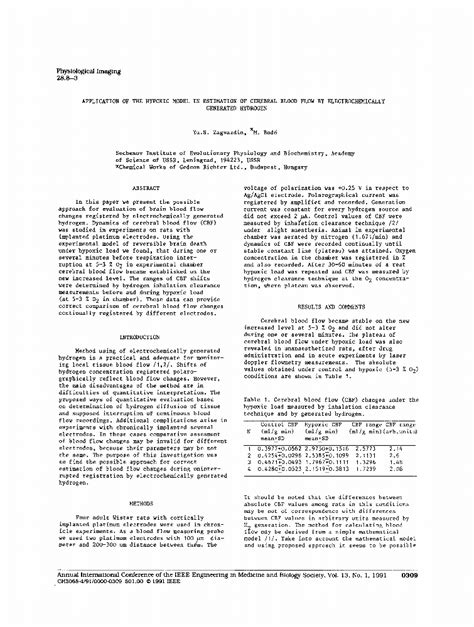 Application Of The Hypoxic Model In Estimation Of Cerebral Blood Flow