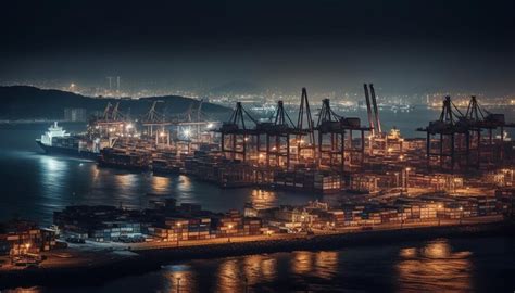 Ai가 생성한 상업용 도크에서 화물을 내리는 컨테이너선 Ai 생성 이미지