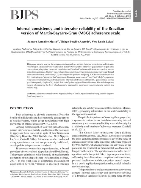 Pdf Internal Consistency And Interrater Reliability Of The Brazilian
