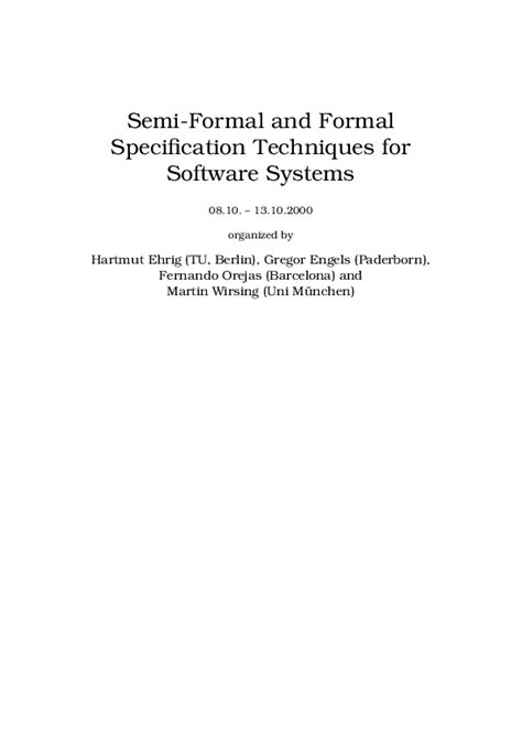 Pdf Semi Formal And Formal Specification Techniques For Software Systems