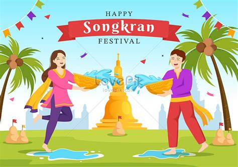 송크란 축제의 날 삽화 일러스트 무료 다운로드 Lovepik