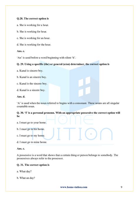 Questions And Answers Based On Class 7 English Grammar Determiners