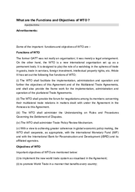 Doc What Are The Functions And Objectives Of Wto