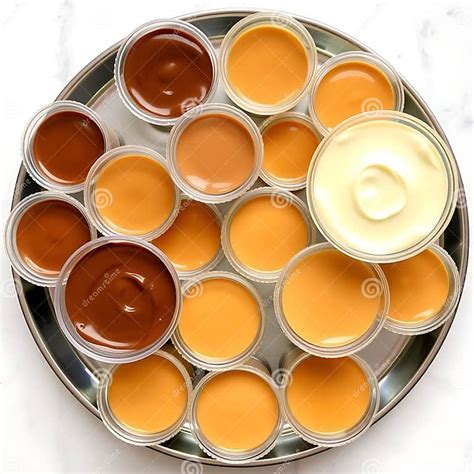A Platter Of Assorted Pudding Cups With Flavors Like Chocolate Vanilla
