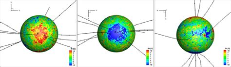 Radial Magnetic Field Component Is Colored On The 1 R S Sphere Of The